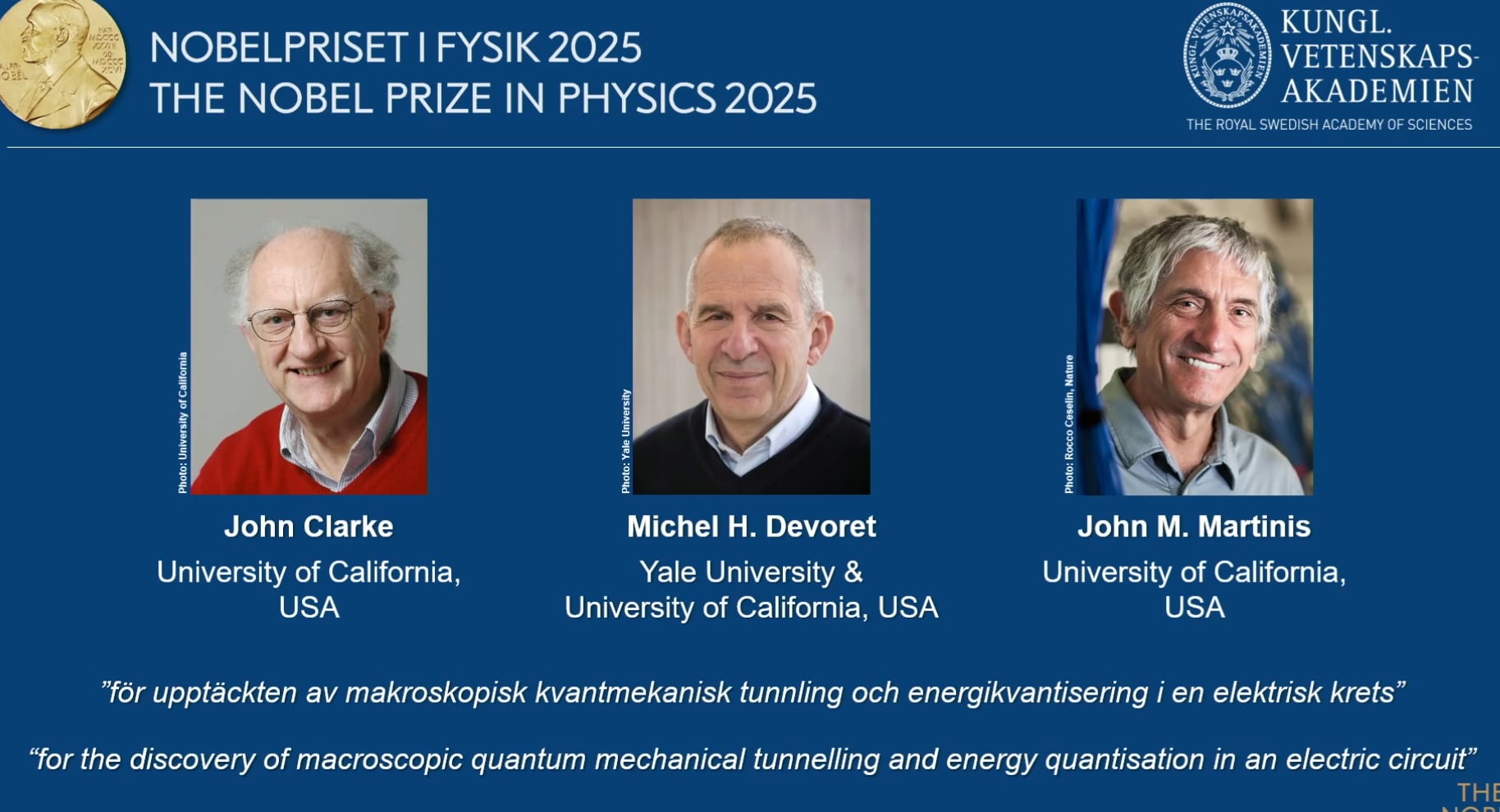 John Clarke, Michel H. Devoret y John M. Martinis ganan el Nobel de Física 2025 por el ...